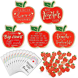 Unittype 30 Set Teacher Pins Teacher Appreciation Gift Bulk Teacher Lapel Pin Staff Appreciation Gifts Bulk Thank You Card(Apple)