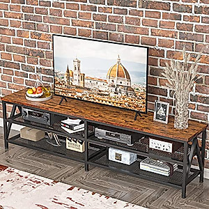 Furologee TV Stand for 65 70 inch TV, Long 63" TV Media Console Table, Industrial Entertainment Center with 3-Tier Storage Shelves for Living Room, Bedroom, Rustic Brown