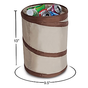 Smart Design Spiral Pop Up Trash Bin with Open Top - Easy to Clean Design - for Recyclables, Garbage, Paper Clutter, Trash Bin - Home - 9.5 x 13 Inch - Beige with Dark Brown Trim