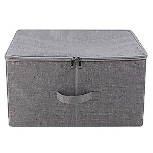 iwill CREATE PRO Folding Storage Box with Zip Lid and Handles, Storage Basket With Linen Fabric, Closet Shelf Drawers,Dark Gray, 2 pcs