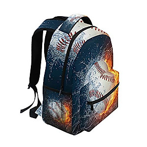 Blueangle Baseball Water Fire Print Travel Backpack for School Water Resistant Bookbag