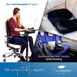 TheComfortZone Seat Cushion for Office Chair Memory Foam Coccyx Cushion Butt Pillow for Sciatica Tailbone & Back Pain Relief Long Sitting Office Desk Gaming Chair Car Seat Cushion Driving-Black