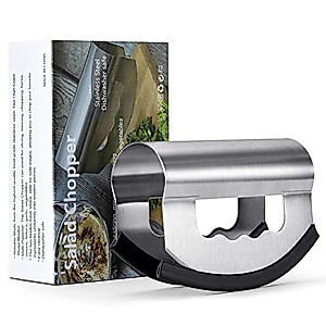 Salad Knife Chopper with Protective Cover - Stainless Steel Salad Cutter, Double Blade Chopping Knife, Mezzaluna Salad Chopper for Salad and Vegetable Mincing