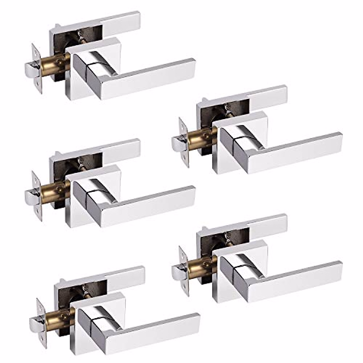 Probrico 5 Pack Hall & Closet Passage Door Levers Non-Locking Polished Chrome Handleset Keyless Feature Modern Square Door Handles Interior Heavy Duty Hardware