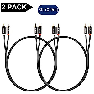 J&D RCA Cable, (2 Pack) Gold-Plated RCA Audio Cables, Copper Shell 2RCA Male to 2RCA Male Stereo Audio Cable, 3 Feet