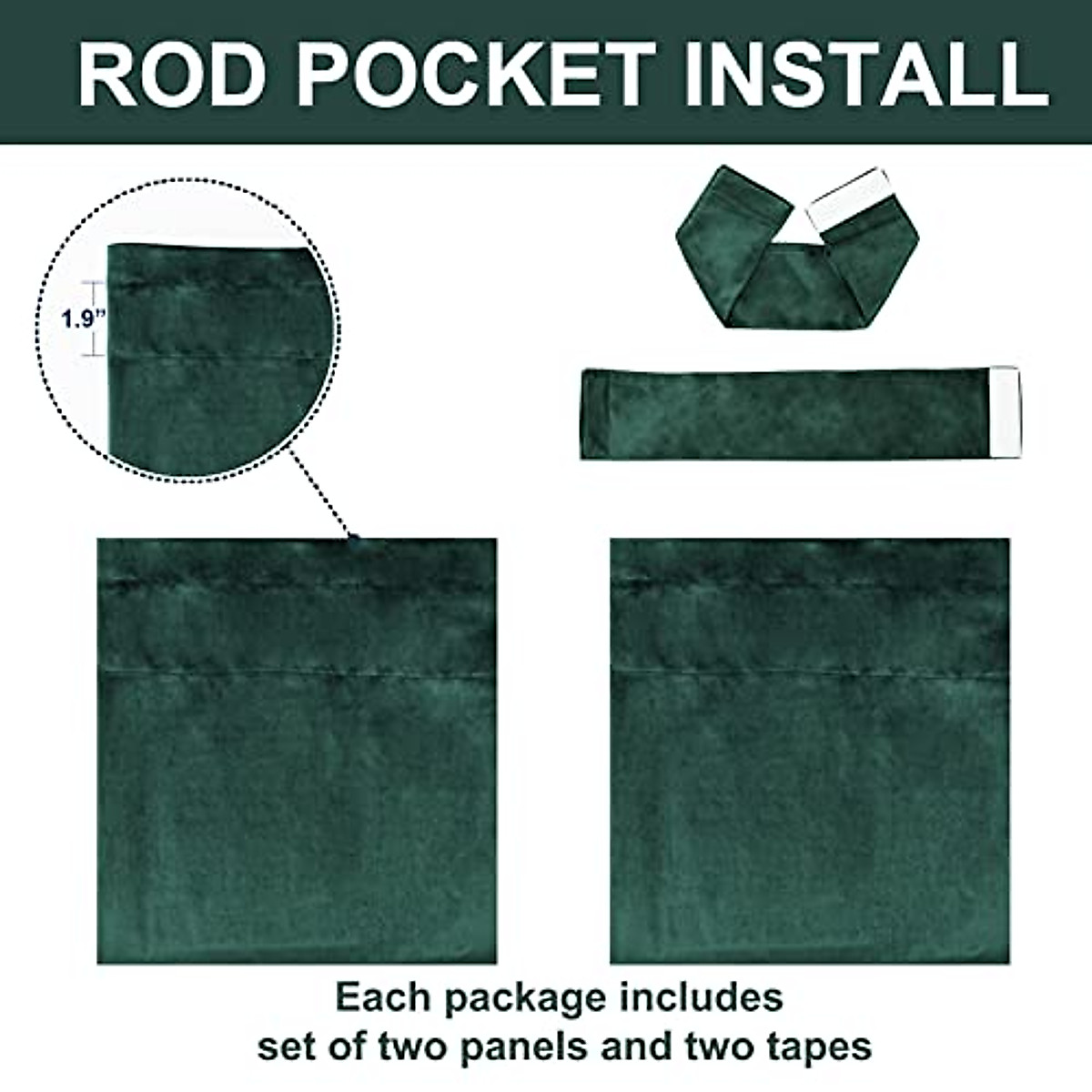 FY FIBER HOUSE 2 Window Panels, Room Darkening, Rod Pocket Super Soft Luxury Velvet, Energy Efficient, 52W x 63L, Decorative Drapes, Dark Green