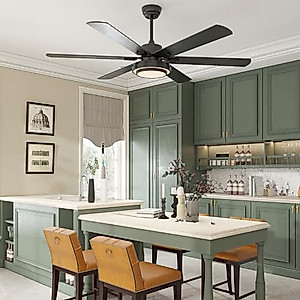 warmiplanet Ceiling Fan with Lights Remote Control, 62 Inch, Black, DC Motor (6-Blades)