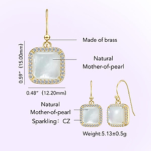 Jupiter Mother of Pearl Earrings for Women, 9MM Genuine Gemstone Dangle Women Earrings, Birthstone Drop Earrings Fashion Jewelry Gifts for Valentine's Day, Mother's Day, Birthday