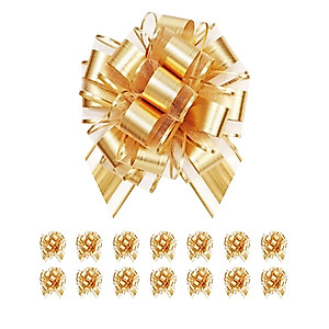 HAPPY POTATO Gift Bows, 6 inches Large Gold Pull Bows, Bows for Gifts, Large Bows for Presents, Pull Bows with Ribbon for All Occasions (Pack of 15)