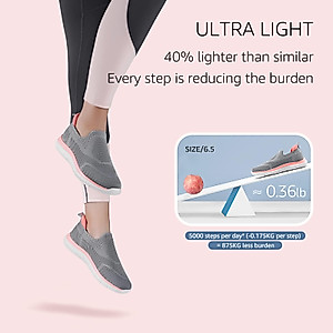 STQ Walking Shoes Women Comfortable Slip On Sneakers Lightweight Mesh Casual Work Loafer Light Grey Pink US 8