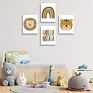 zaixko Boho Baby Room Decor Lion Safari Animals Rainbow Nursery Wall Decor Boho Rainbow Wall Art Canvas Prints Pictures Framed for Boy Nursery Decor