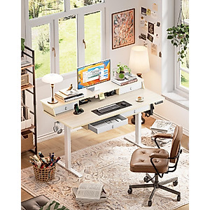 ErGear Standing Desk with Drawers, 55 x 30 Inches Height Adjustable Desk with Storage, Electric Sit Stand Desk, 4 Memory Preset Computer Home Office Desk with Cable Management Tray, Natural