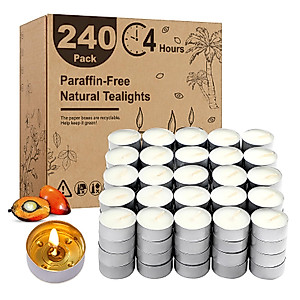Tealight Candles 4 Hours Clean Tea Candles 240 Pack, Long Burning White Unscented Tea Candles for Weddings, Home, Pool,Shabbat