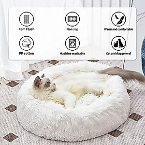 Aalklia Cat Bed Calming Soft Indoor,Washable,Anti-Slip Bottom,Cozy Plush Anti-Anxiety Fluffy Cuddler,20",White