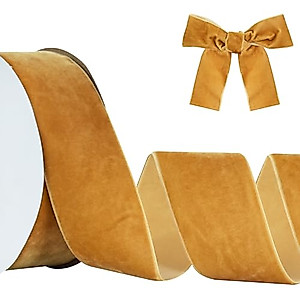 TONIFUL Khaki Gold Velvet Ribbon 2 Inch x 10yds, Vintage Velvet Ribbons, for Christmas Wreath Decoration Handmade Craft Ornaments Gift Wrapping & Bow Making, Valentine's Day Bouquet Packaging