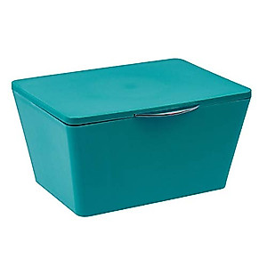 WENKO, Petrol, Decorative Box Organization, Container for Bathroom Storage, Small Basket with Lid, 7.48 x 3.94 x 6.10 in, 7.5 x 3.9 x 6.1 inch