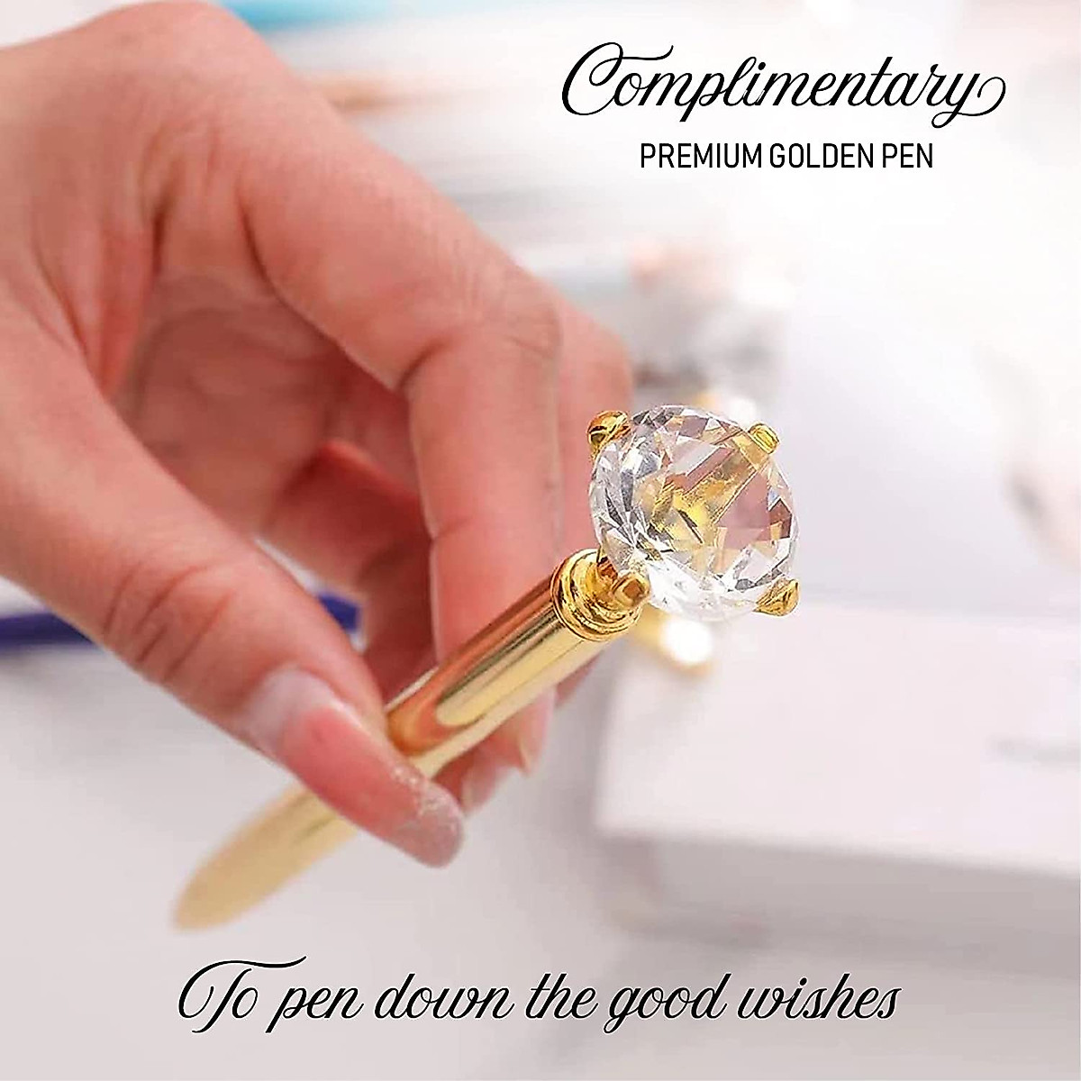 Guest Book for Wedding, Wedding Guest Book - Registry Sign-in Book for Wedding, Reception, Birthday, Baby Shower - White Guestbook/Bookmark & Gold Rose Floral Design - 8.5" x 6" (100 Pages)