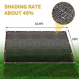 40% Shade Cloth Garden Shade Mesh Net with Grommets - Sun Shade Cover for Pergola, Patio Plants, Greenhouse, Chicken Coop, Outdoor (10Ft x 16.4Ft)