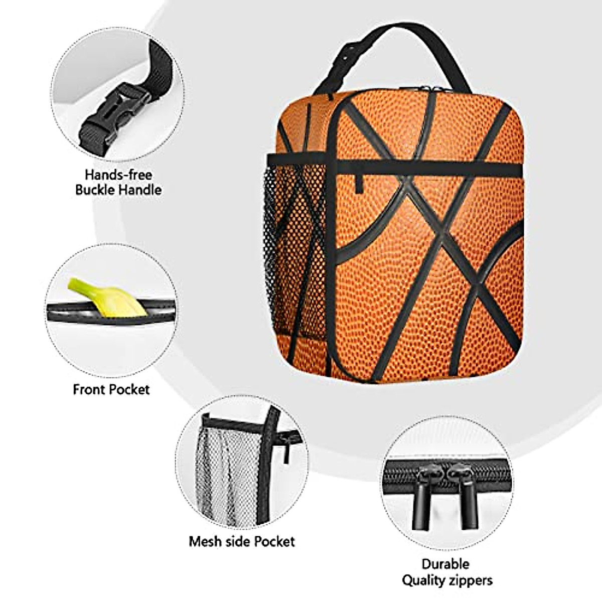 SEIMIYDF Reusable Basketball Lunch Bag for Men/Women, Insulated Portable Lunch Box Leakproof Cooler Tote Bag for Office Work Picnic Beach