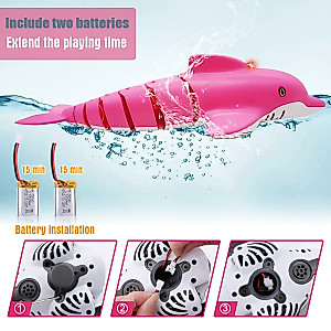 LAFALA Pink Remote Control Dolphin Toy 2.4G High Simulation Cartoon Dolphin Remote Control for Swimming Pool Bathroom Great Gift RC Boat Shark Toys for 6+ Year Old Boys and Girls (with 2 Batteries)