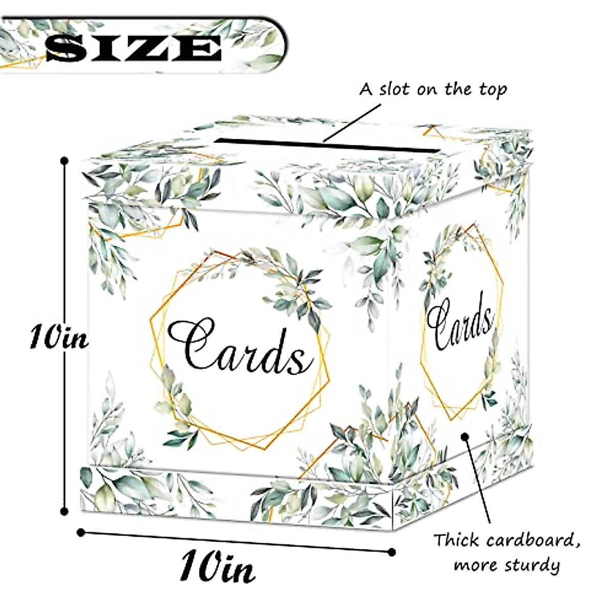 SietDESEO Greenery Card Box 10x10x10 Inch Floral Money Card Box Wedding Gift Card Holder Box Card Box Holder for Wedding Reception Baby Shower Birthday Party Supplies Raffle Box