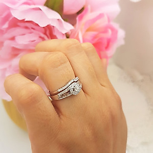 Dazzlingrock Collection 0.50 Carat (ctw) 10k Round & Baguette Diamond Women Swirl Engagement Matching Band Halo Style Bridal Ring Set 1/2 CT, White Gold, Size 6