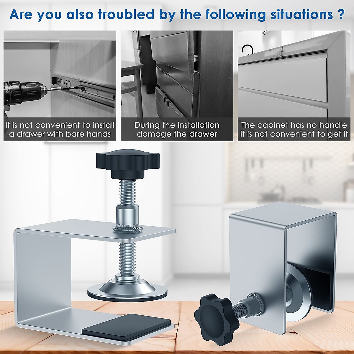 2 Pcs Drawer Front Installation Clamps,Drawer Fixing Clips,Adjustable Stable Furniture Woodworking Jig cabinet installation tools Front Drawer Woodworking Clamps Drawer Jig for Tables Desk Mount