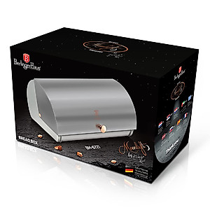 Berlinger Haus Stainless Steel Bread Box for Kitchen Countertop and Kitchen Knife Set with Block 8 Piece, Silver