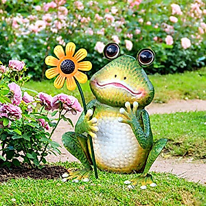 chisheen Garden Frog Statue Outdoor Decor Metal Frog Yard Art Sculpture