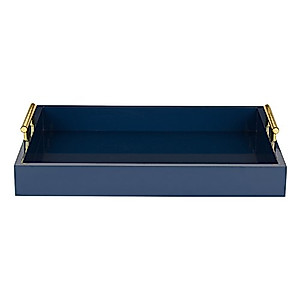 Kate and Laurel Lipton Decorative Tray with Polished Metal Handles, Navy Blue and Gold