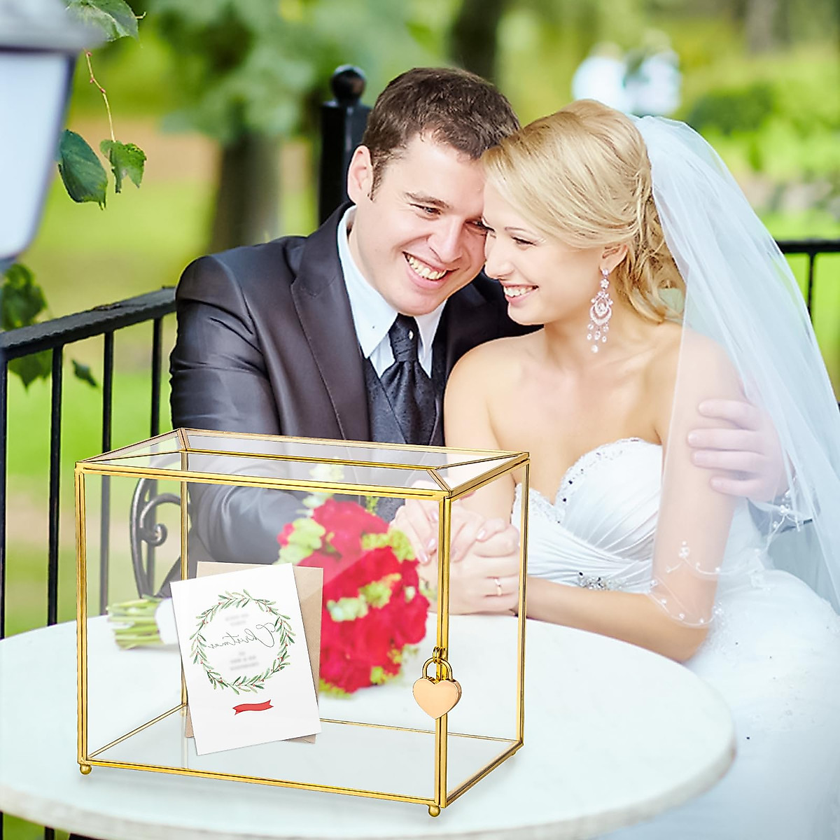 Gold Glass Card Box Wedding Card Box with Lock, Large Gift Card Box Money Box Holder for Wedding Reception, Anniversary, Birthday Party, Baby Shower, Graduation, Home Decorations