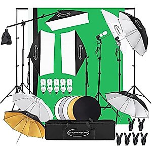 ShowMaven Photography Lighting Kit, Softbox Light Kit with 6.5ft x 10ft Photography Backdrop Stand for Product Photography, Portrait Photography, Video Shooting Photography