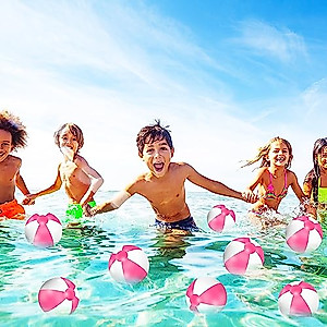 Whaline 50 Pieces 5 Inch Pink and White Inflatable Beach Ball Round Pool PVC Balls Cute Game Toys for Summer Hawaiian Tropical Theme Beach Party Decorations Water Sand Game Accessory