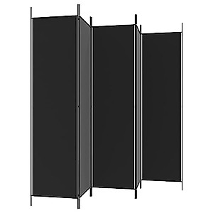 YAFF 5-Panel Folding Partition Privacy Screens, Portable Fabric Room Divider with Iron Frame, Freestanding Privacy Partial for Bedroom Home Office, 98.4" x 78.7"-Black