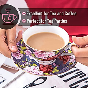 BTaT- Tea Cups, Tea Cups and Saucers Set of 6, Tea Set, Floral Tea Cups (8oz), Tea Cups and Saucers Set, Tea Set, Porcelain Tea Cups, Tea Cups for Tea Party, Rose Teacups, China Tea Cups (Bone China)