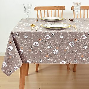 LOHASCASA Vinyl Tablecloth for Rectangle Table Cloth Cover Farmhouse Summer Vinyl Oilcloth Plastic Waterproof Spillproof Wipeable PVC Tablecloths for Kitchen Table 54 x 70 Tan Flowers