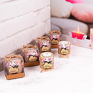 HTF Pack of 10 Baby Shower Decorations Wood Tealight Candle Holder, Baby Shower Gifts, Baby Shower Wood Candle Holders (Baby Shower-Pink, Light Brown)