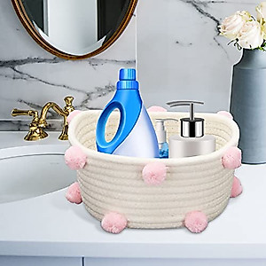putyEosu Cotton Woven Basket Cute Pompom Decor Sundries Finishing Box Nordic Cosmetic Toys Organizer S