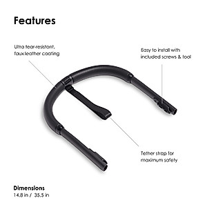 BABYZEN YOYO Handlebar, Black - Ultra Tear-Resistant, Faux Leather Coating - Includes Tether Strap - Compatible with YOYO2 & YOYO+ Strollers
