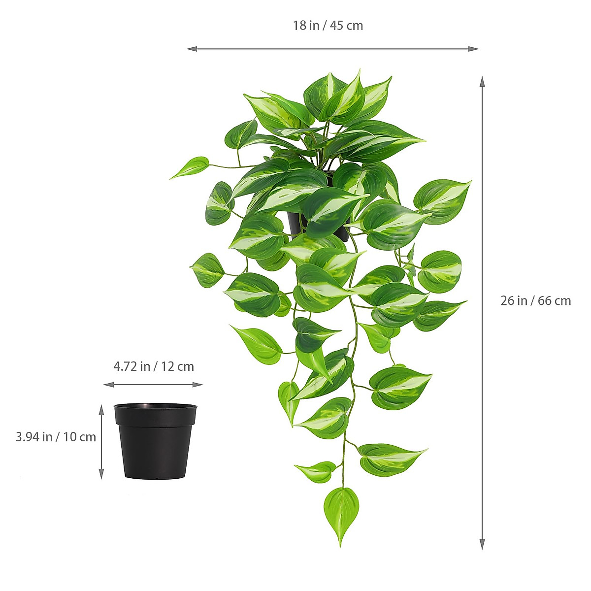 LuckyGreenery Artificial Devil's Ivy Golden Pothos Fake Plant,Hanging Potted Plants for Wall Home Patio Indoor Outdoor Decor(H 26in)
