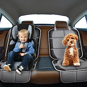 Meolsaek Car Seat Protector for Child Car Seat + Kick Mats with Organizer, Waterproof 600D Backseat Protector Seat Cover 2 Pack
