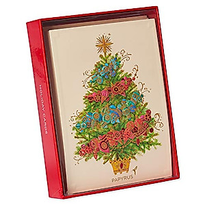 Papyrus Christmas Cards Boxed with Envelopes, May Peace and Happiness Be Yours, Christmas Tree (12-Count)