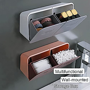 XMCMFZ Cotton Swab Storage Box Makeup Organizer for Cotton Wall Mounted Balls BallPads Holder Swabs Holder Wall Mount Makeup Pads Storage Canister for Bathroom Bedroom (Gray)