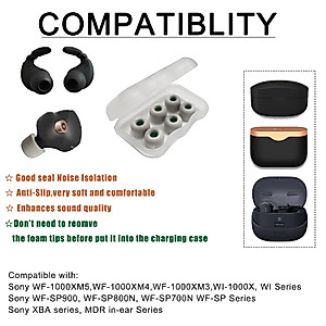 Memory Foam Earbuds Tips for Sony WF-1000XM5/WF-1000XM4+Ear Hooks Replacement Ear Tips for Sony Earbuds Fit in Charging Case, Gray Medium