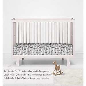 Bacati - 2 Pack Woodlands Bears Bison Owls Printed Neutral 100% Cotton Universal Baby US Standard Crib or Toddler Bed Fitted Sheets (Beige/Grey)