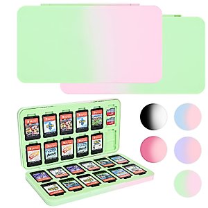 DLseego Game Card Case for Switch Lite/Switch/Switch OLED, Switch Game Cartridge Memory Card Portable Storage Box with 24 Game Card Slots and 48 Micro SD Card Slots-Pink Green