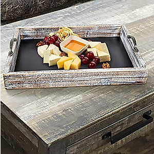 Serving Trays – Rustic Nesting Serving Trays with Chalkboard Surface and Decorative Handles – Charcuterie Tray for Coffee Table – Set of 2 Stackable Wood Serving Trays – Vintage Design