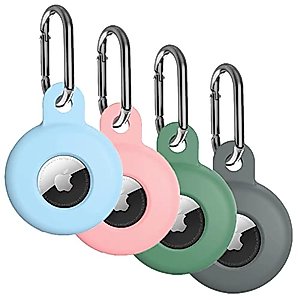 4 Pack Airtag Holder for Apple Air Tag Holder, Airtag Case with Anti-Lost Keychain Key Ring, Silicone Protective Cover Suitable for Kids' Backpacks, Dog Collars, Multi-Color Airtag Accessories