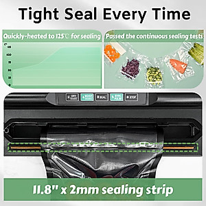 KVSK Vacuum Sealer Machine, 6-in-1 Compact Food Sealer Automatic Air Sealing System For Food Storage With Cutter and 11" x 9.8' Black Roll, One-Click Dry & Moist Vac Seal Mode