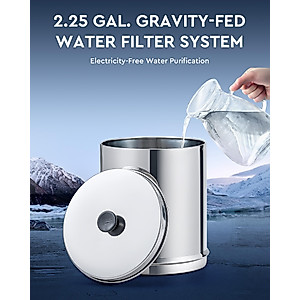 CO-Z Gravity-Fed Water Filter System, 2.25 Gallons Countertop Water Filtration System, 304 Stainless Steel Gravity Water Purifier with 2 Carbon Filters & Water Spigot, NSF/ANSI 42 Certification